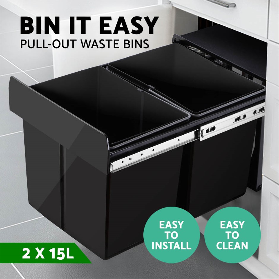 Buy 2X15L Pull Out Bin Kitchen Double Dual Twin Bins Sliding Waste ...