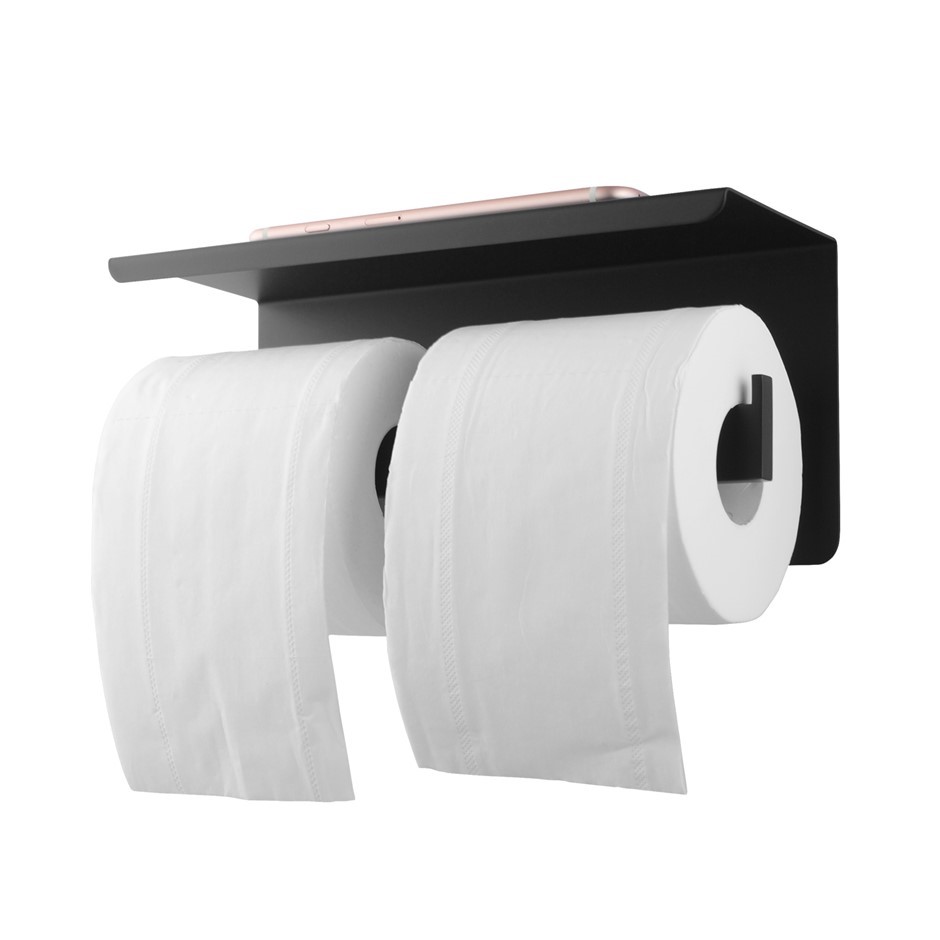 Buy Black Double Toilet Paper Holder Stainless Steel Wall Mounted ...