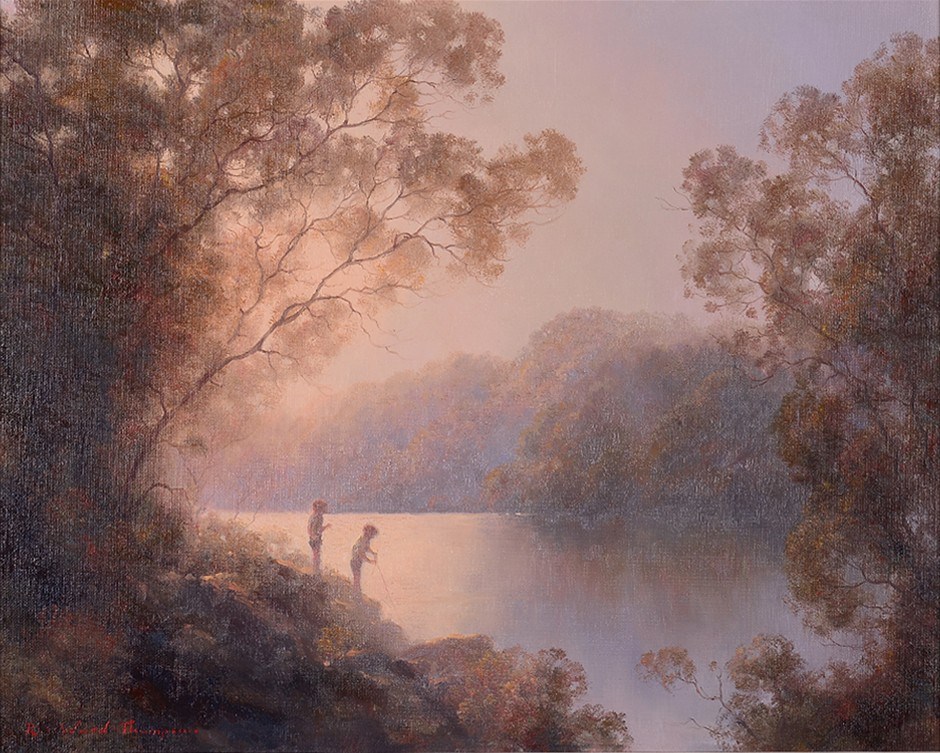 Ramon Ward-Thompson, Oil Painting, Evening Glow, Hawkesbury River NSW ...