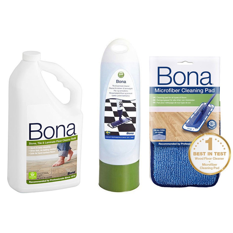 Buy Bona Stone Tile Laminate Floor Cleaner Pack w/ Microfibre Pad ...