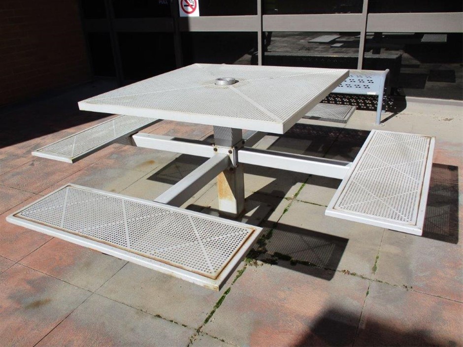 Square Steel Outdoor Table and Counter Lever Seats Setting Auction ...