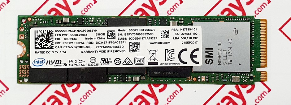 Intel M.2 NVMe 2280 256GB PCIe Gen 3x4 Solid State Drive Auction (0005 ...