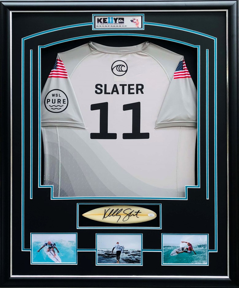 Kelly Slater WSL Jersey Signed Board Framed JSA Certified Auction ...