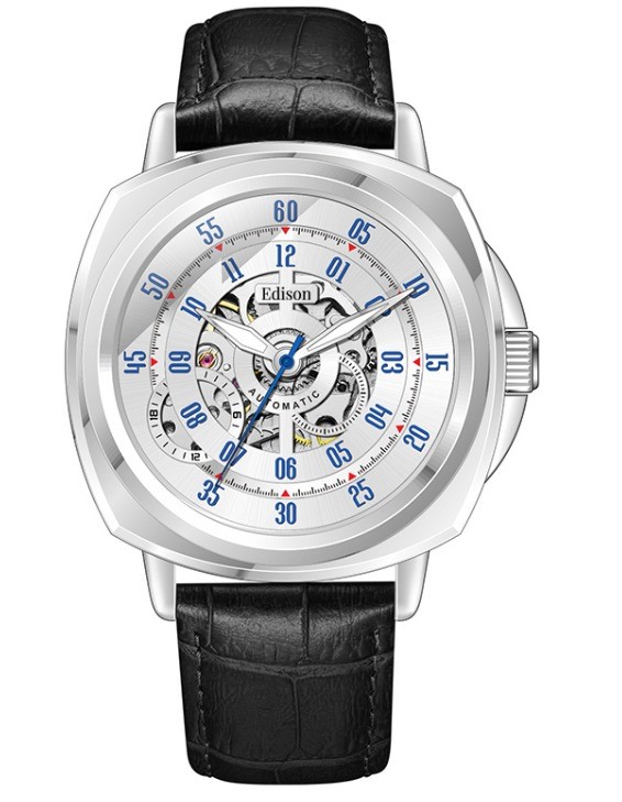 Men’S Edison Automatic Classic Wrist Watch, Black Leather Strap ...