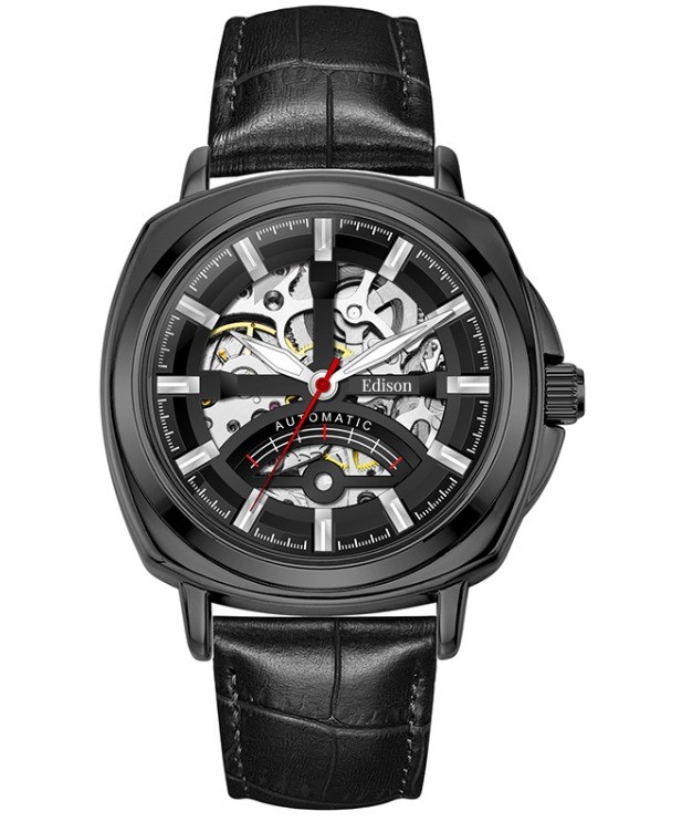 Men’S Edison Automatic Classic Wrist Watch, Black Leather Strap ...