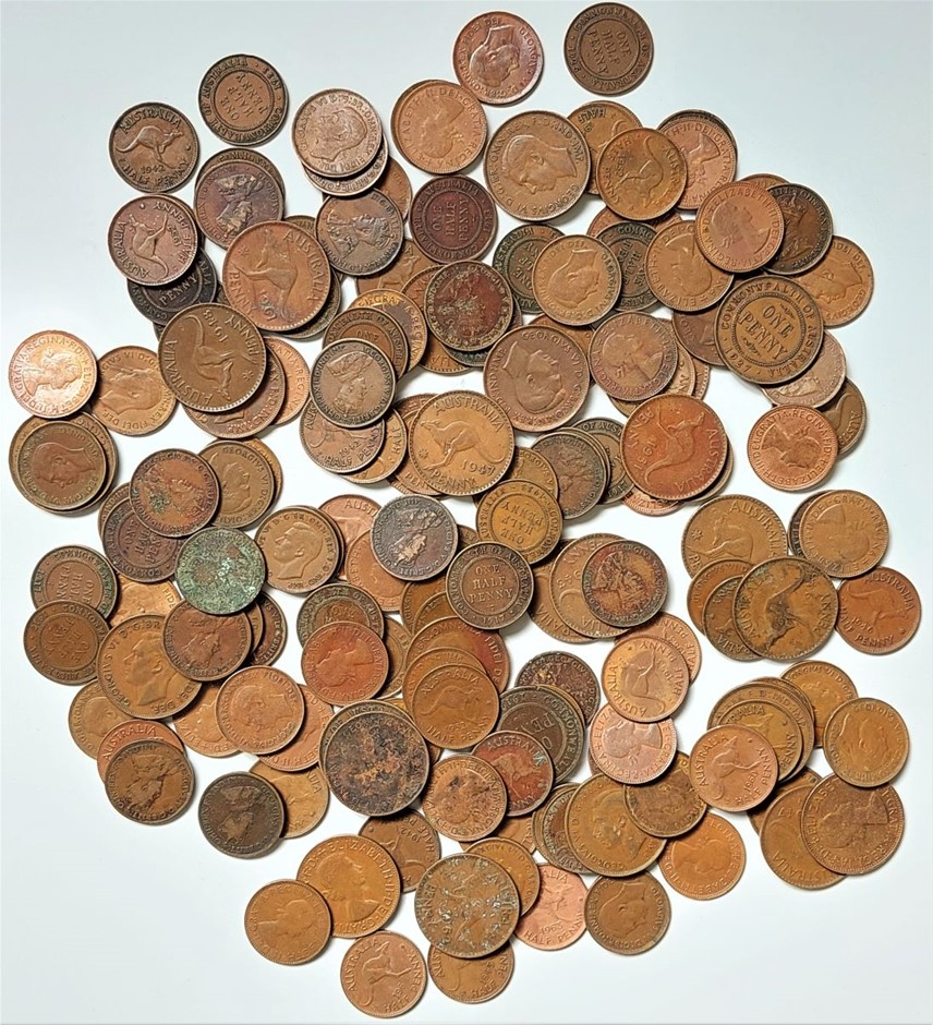 Bulk lot of Australian Pennies, Half Pennies- Approx 1 kg - Various ...