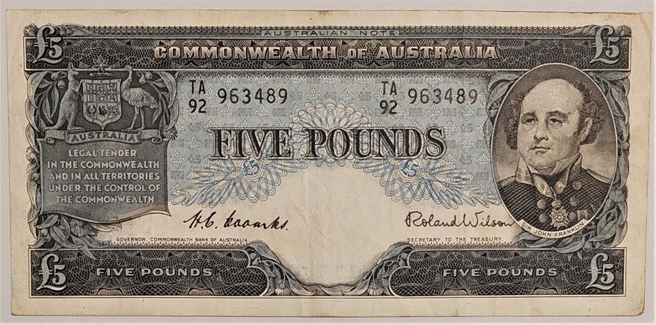 Commonwealth Of Australia Pre-Decimal £5 Paper Banknote Coombs Wilson ...