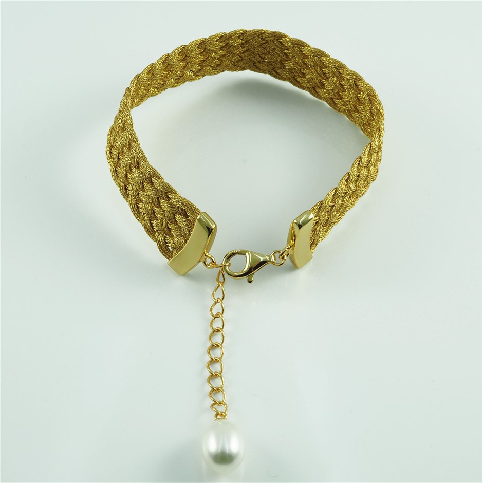 Pearl set adjustable, nylon - polyster fibre bracelet gold in colour ...
