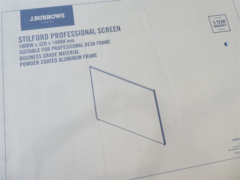 Stilford Screen 1800 W x 1400 H mm White Frame Grey Fabric Auction ...