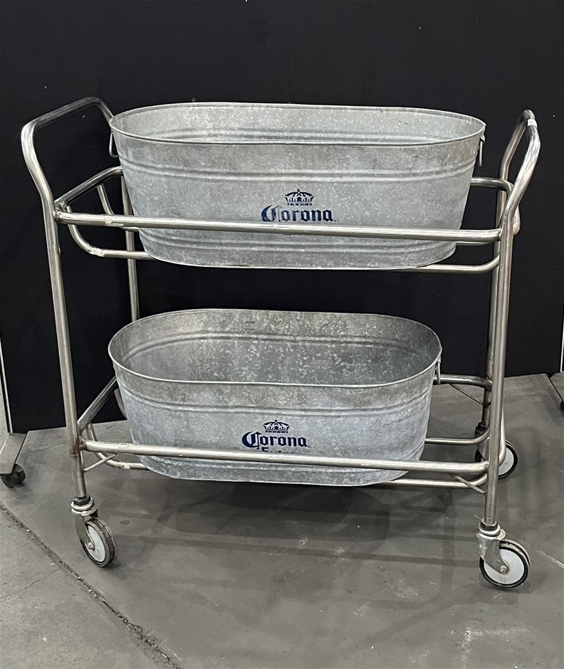 2 Tier Trolley With 2 Corona Galvanized Metal Tin Ice Bucket Oval Metal ...