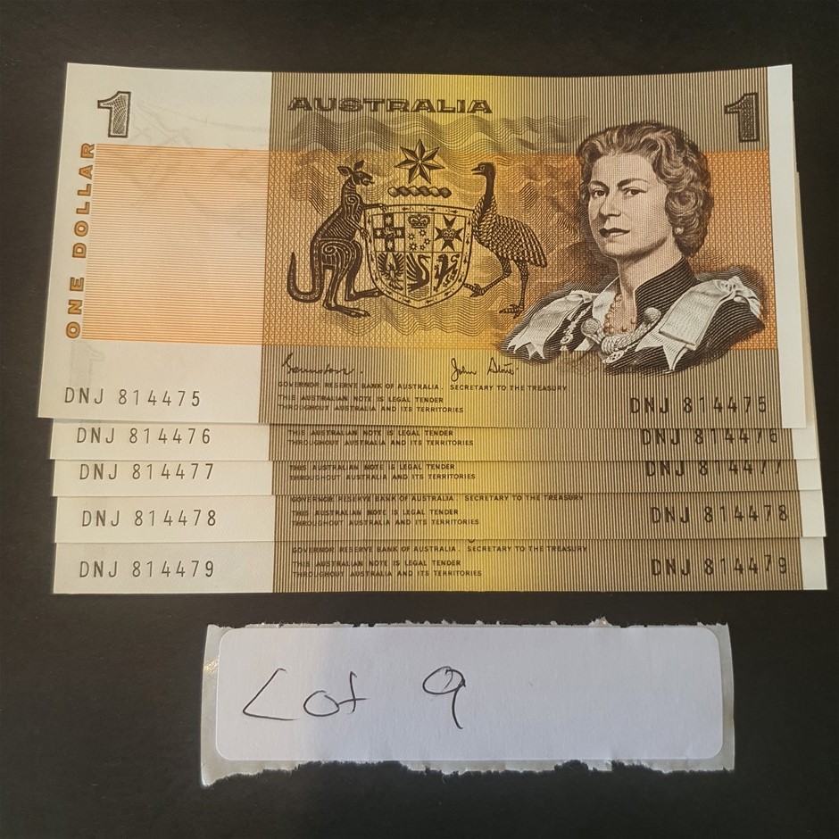 Consecutive $1 notes x5 Auction (0009-7123183) | Grays Australia
