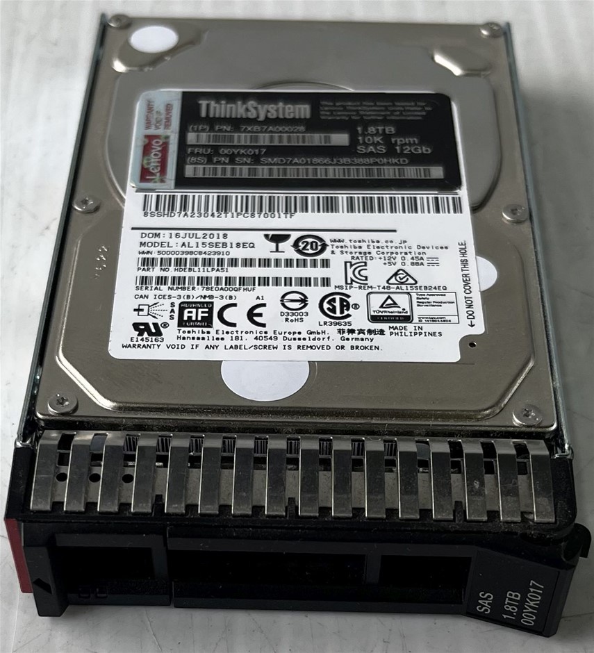 Lenova 7XB7A00028 ThinkSystem 1.8TB HDD Auction (0007-5051580) | Grays ...