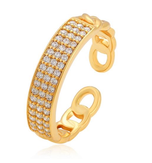 24ct Yellow Gold Triple Plated italian design Ring with diamantes ...