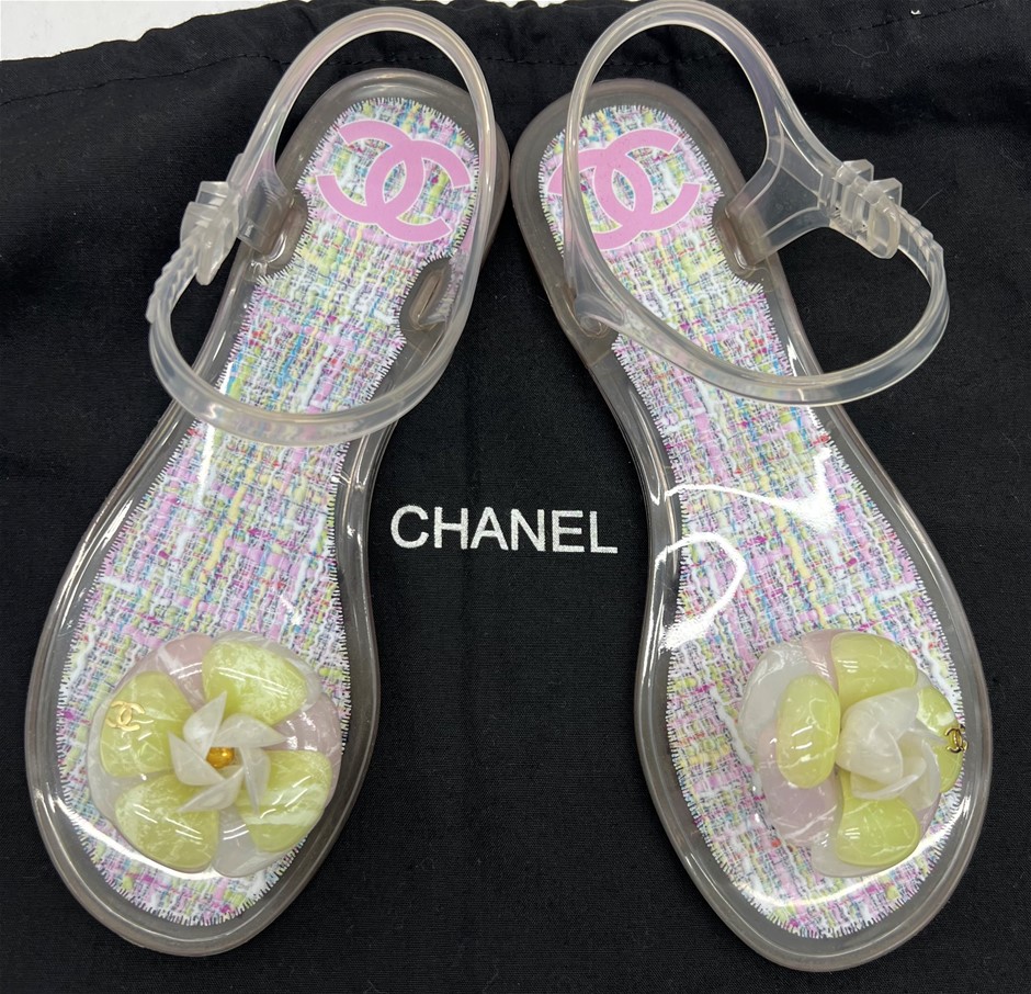 Chanel Camellia Flat Jelly Sandals Auction (0013-2547878) | Grays Australia