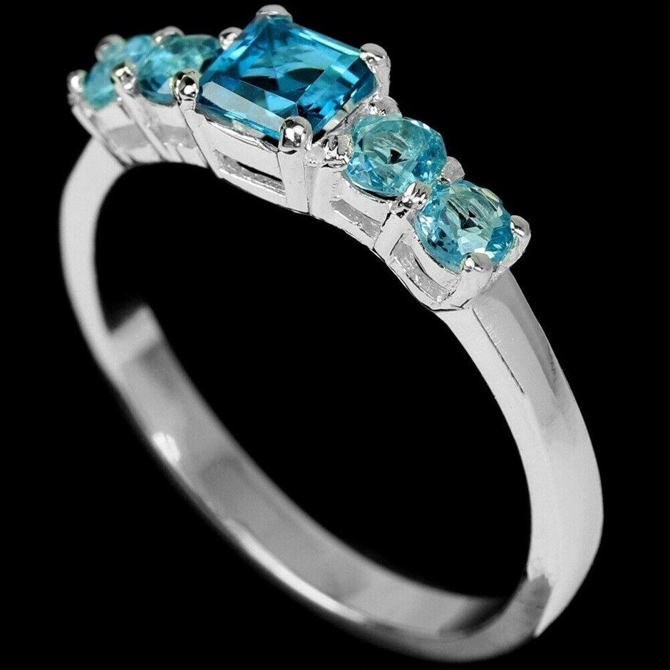Irradiated Square Facet Cut London Blue Topaz 925 Sterling Silver Ring ...