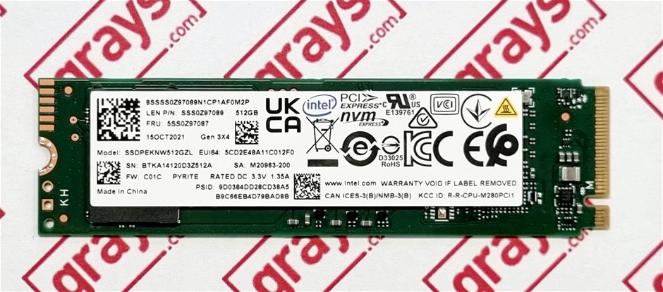 Intel M.2 NVMe 2280 512GB PCIe Gen 3x4 Solid State Drive Auction (0009 ...
