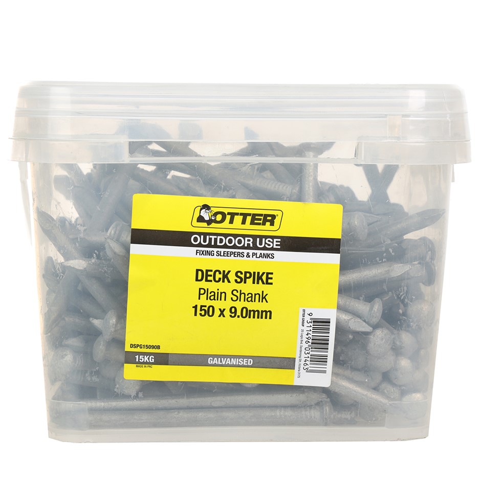 15kg Pack x OTTER Deck Spikes 150 x 9.0mm Plain Shank, Galvanised ...