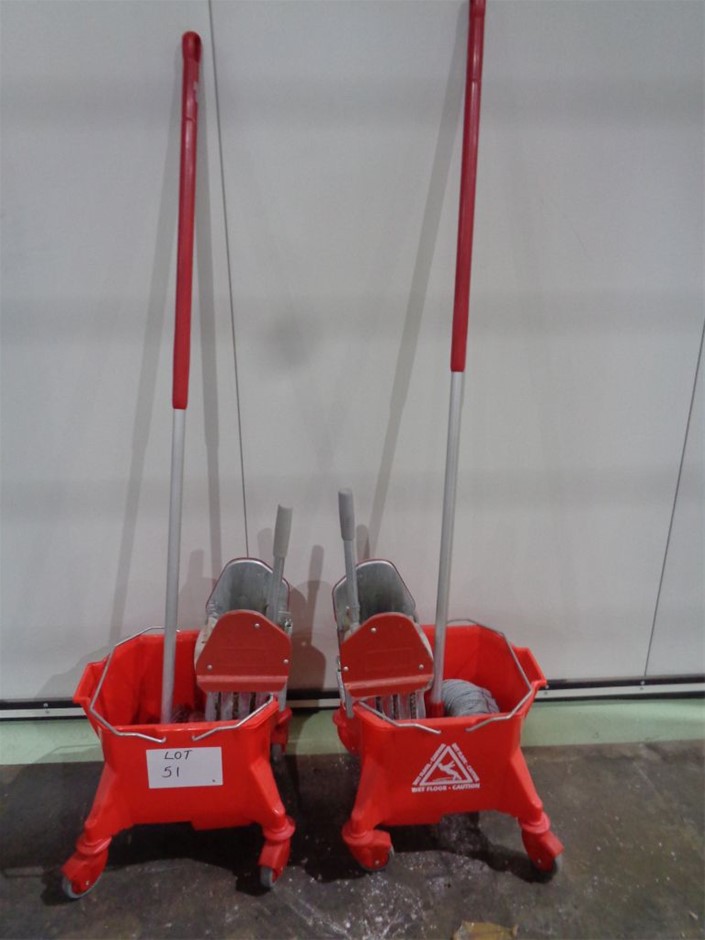 2 x Industrial Mobile Mop Buckets with Mops Auction (0051-5052783 ...