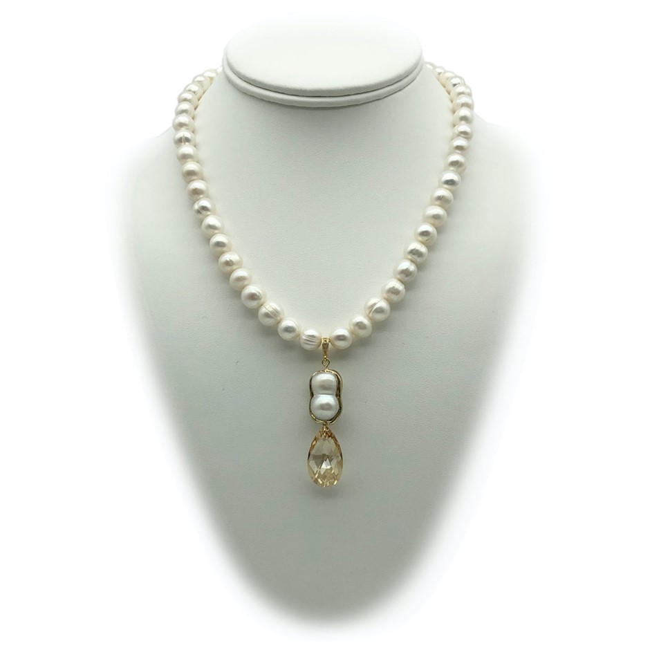 Freshwater Pearl with Swarovski® Teardrop Charm Pendant Necklace ...
