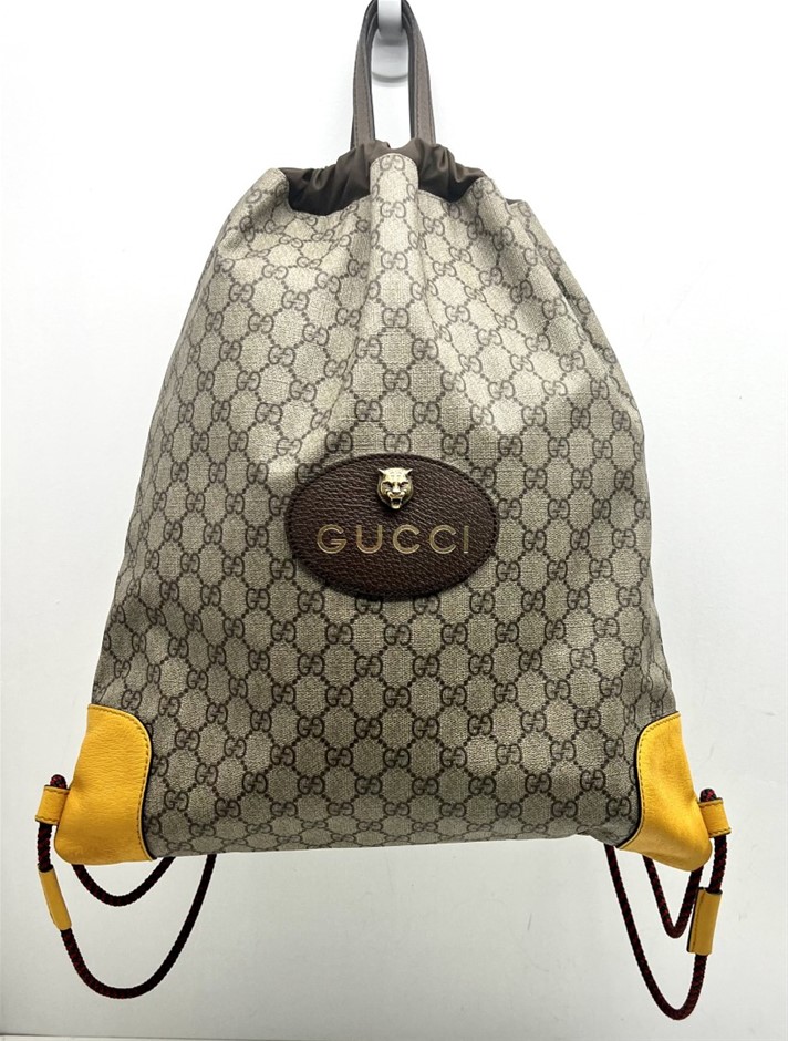 Gucci Neo Drawstring Backpack, Gucci Brown GG Leather & Canvas Backpack ...