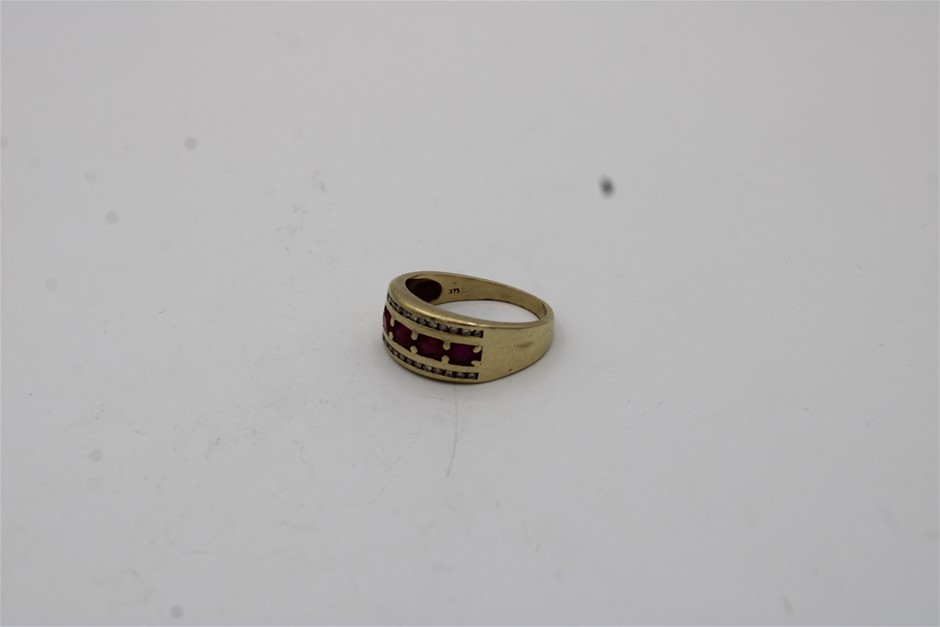 9ct Yellow Gold, Created Ruby & Diamond Ring Auction (0009-9042444 ...
