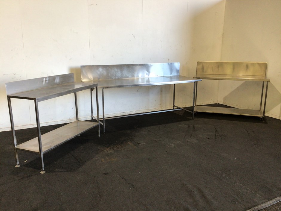3 x Stainless Steel Preparation Benches with Splashbacks Auction (0014 ...