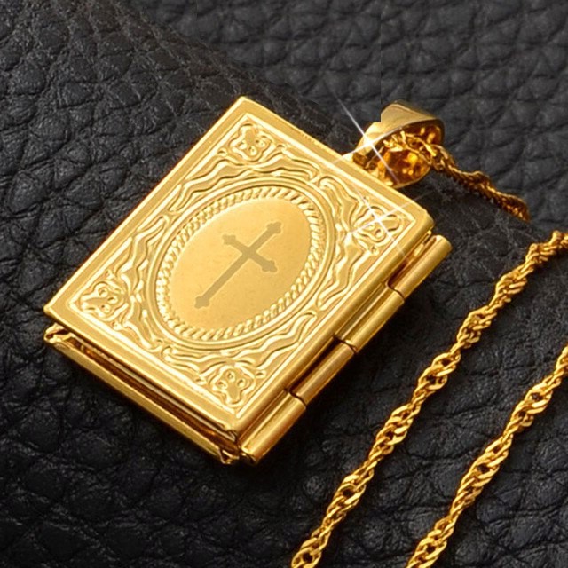 Designer Gold Religious Cross Locket (Opens to hold 2 photos) Twist ...