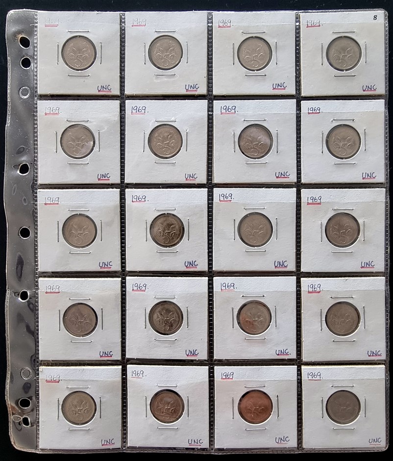A Bulk Collection of Australian 1969 Five Cent Coins Auction (0023 ...