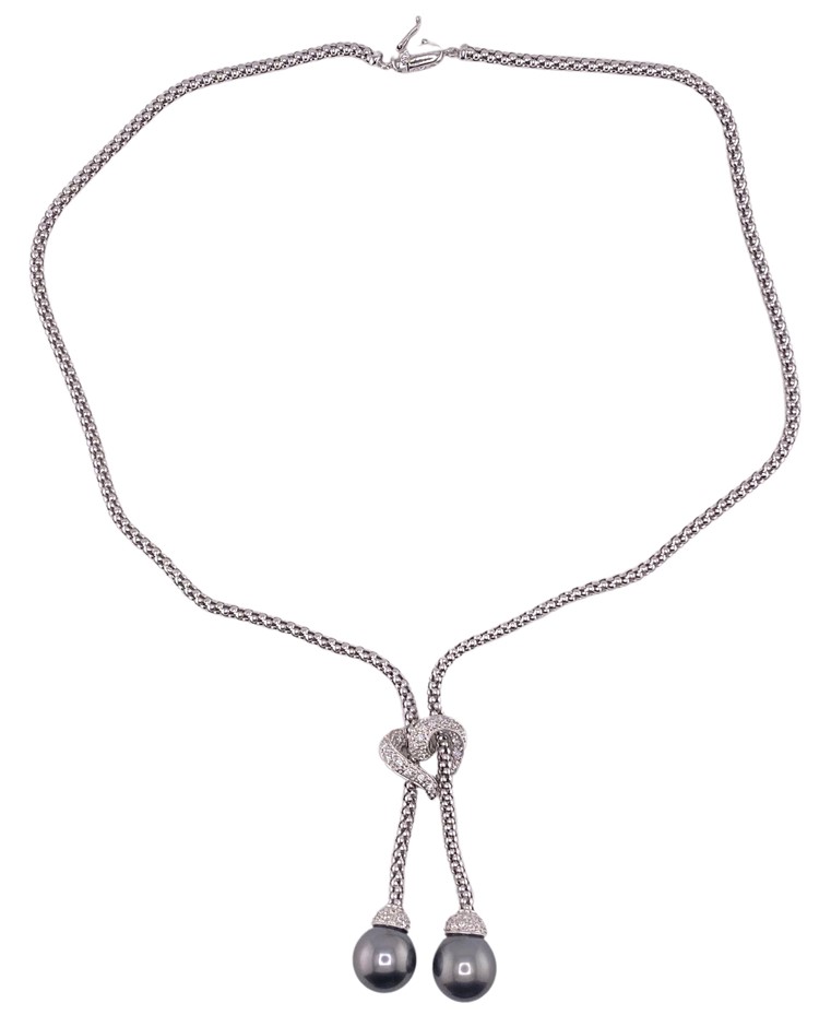 18ct White Gold, Tahitian Black Pearl 0.23tcw Diamond Heart Shaped ...