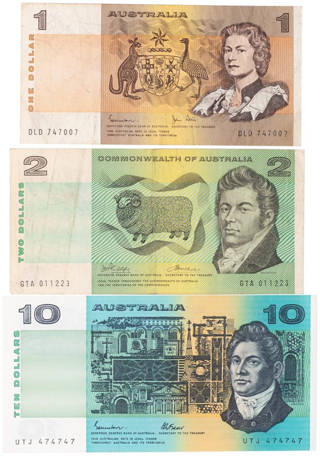 Assorted Interesting Serial Number $1, $2 & $10 Australian Banknotes ...