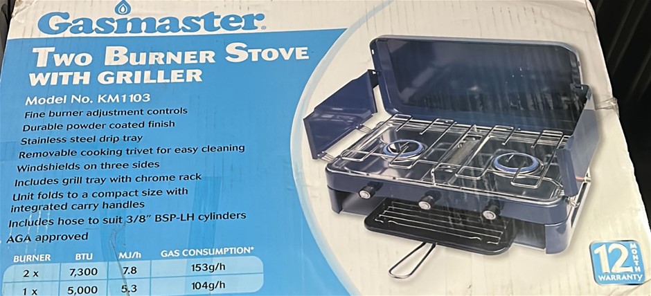 Gasmaster Two Burner Stove with Griller Auction (0022-2555520) | Grays ...