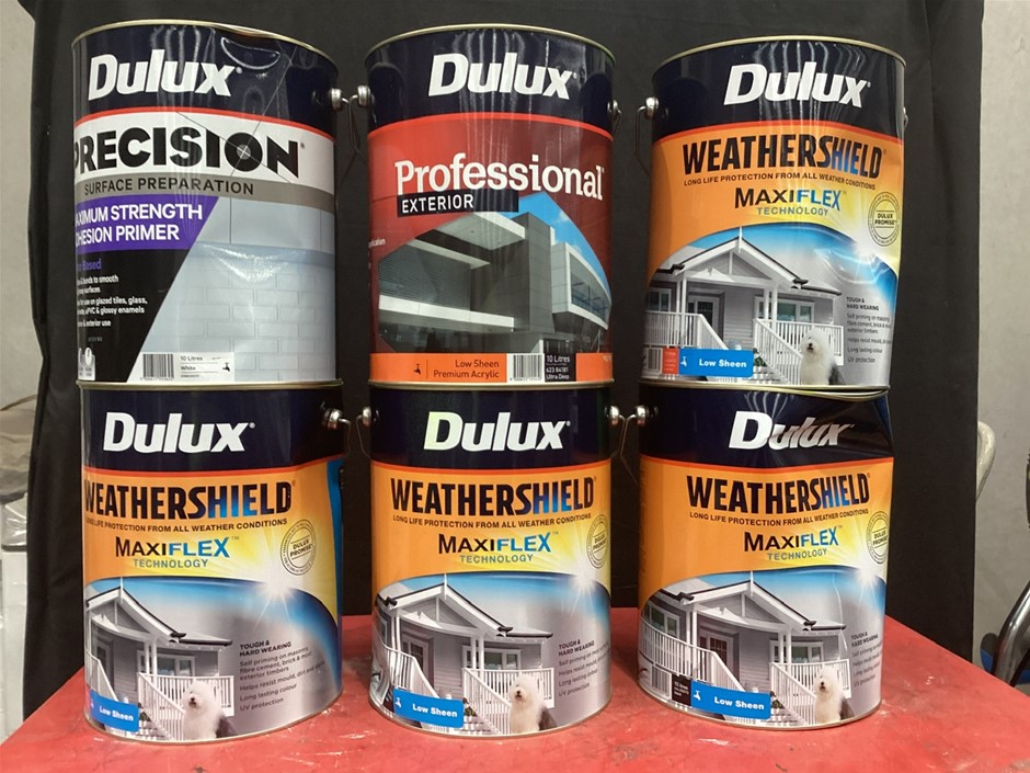 6 x Assorted 10 Litre Tins of Dulux Paint. Auction (0043-3027148 ...