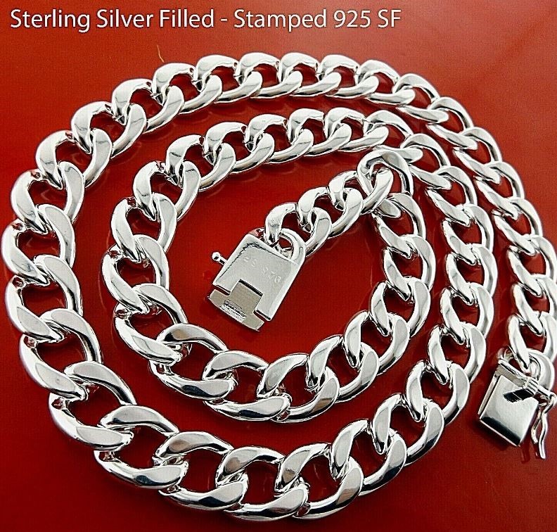 925 Sterling Silver Filled Solid Cuban Chain for Men and Women (Stamped ...