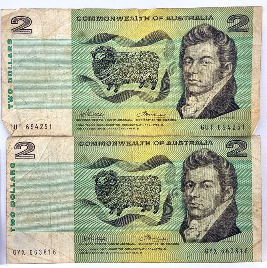 A PAIR OF 1974 AUSTRALIAN TWO DOLLAR BANKNOTES Auction (0019-2556549 ...
