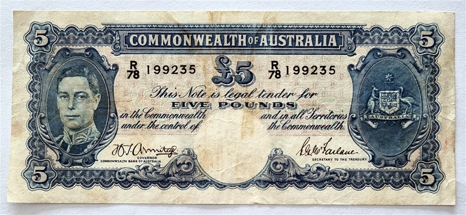 A 1941 AUSTRALIAN FIVE POUND BANKNOTE Auction (0009-2556363) | Grays ...
