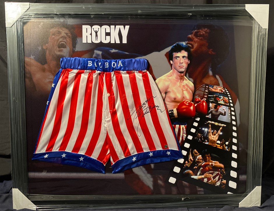 Sylvester Stallone Rocky Balboa signed trunks - Framed - COA Auction ...