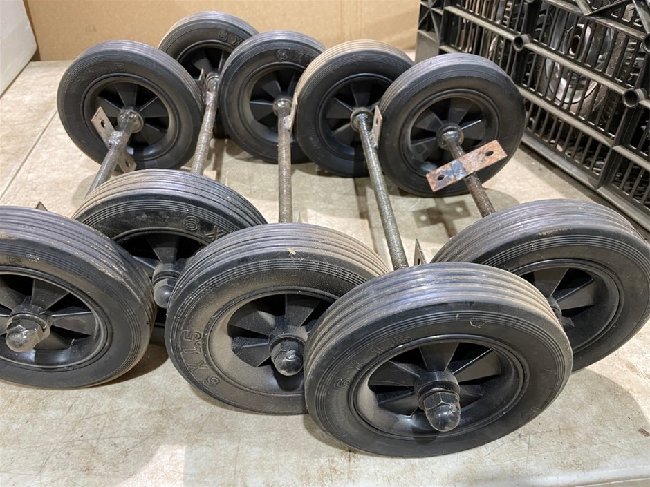 Qty of 5 Pairs of Solid Wheels with Axles and Mounting Backets Auction ...