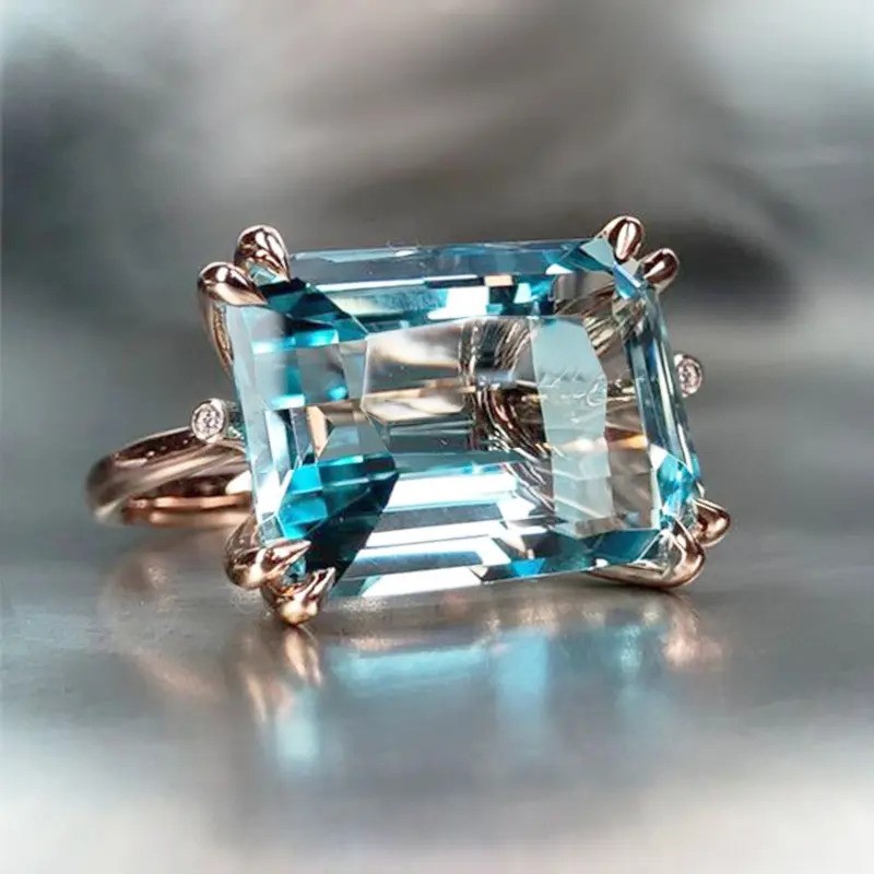 Elegant 18K Rose Gold plated Large Topaz Simulants Ring Size 7 Auction ...