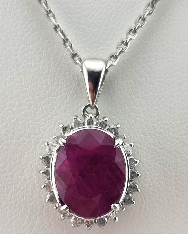 PLATINUM DIAMOND AND RUBY PENDANT AND NECKLACE Auction (0003-2556835 ...