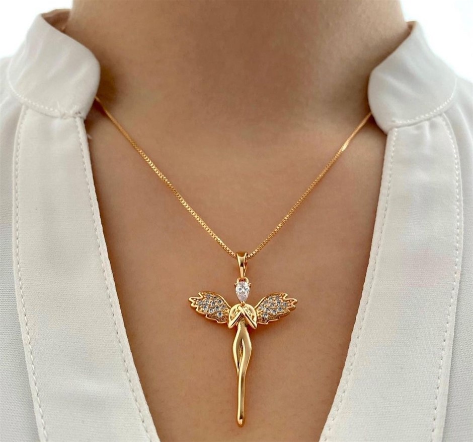 18kt Yellow Gold Plated Angel Pendant with chain Auction (0079-2557363 ...