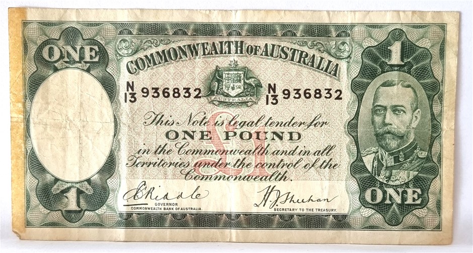 1933 AUSTRALIAN ONE POUND BANKNOTE Auction (0016-2557401) | Grays Australia