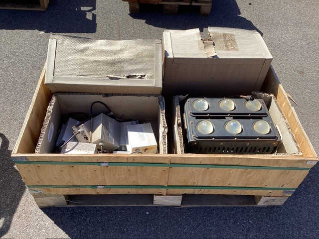 Small Crate Of Assorted Lighting Tower Lights and LED Stabilizers ...