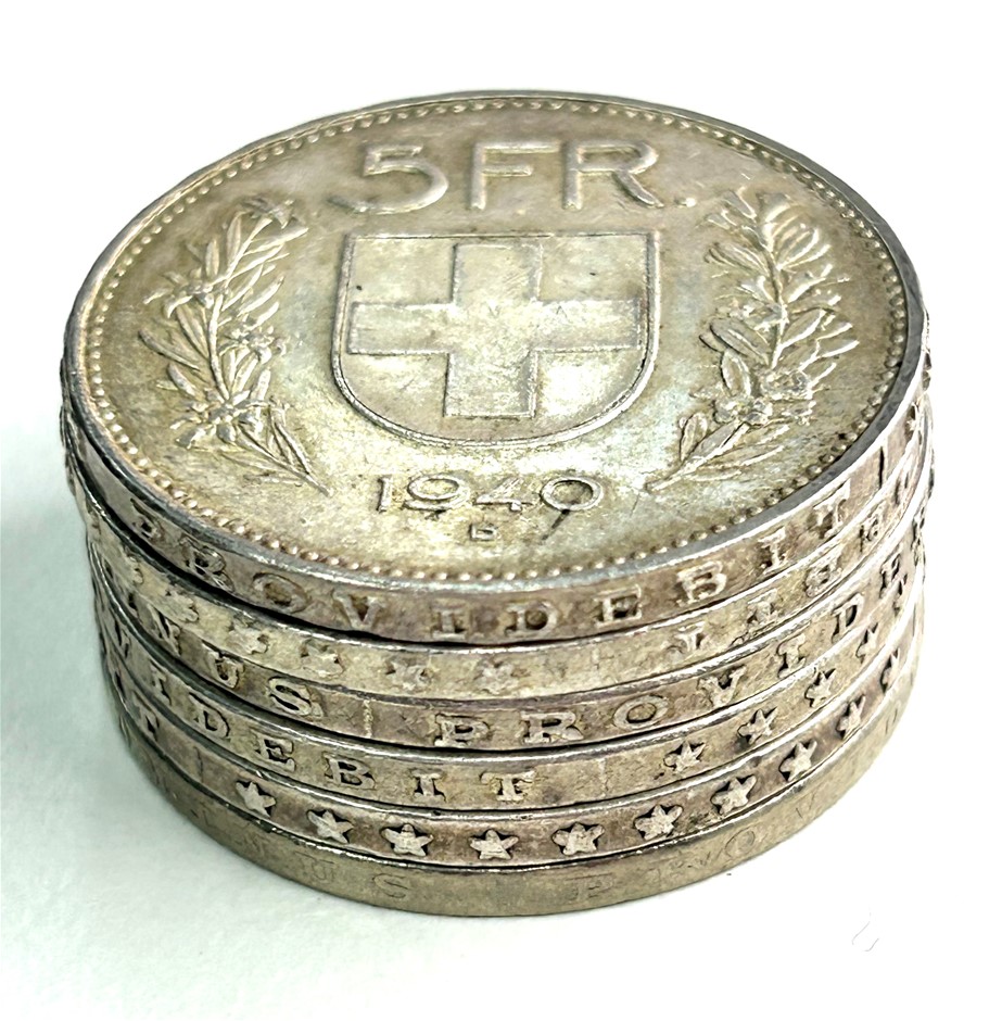 6 x Swiss Five Franc Collectible Coins Auction (0066-2557516) | Grays ...