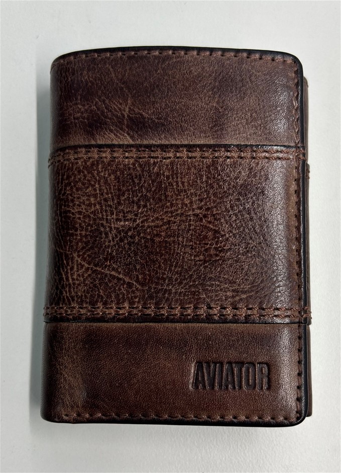 Aviator Genuine Leather Tri-fold RFID Protected Wallet NEW Auction ...