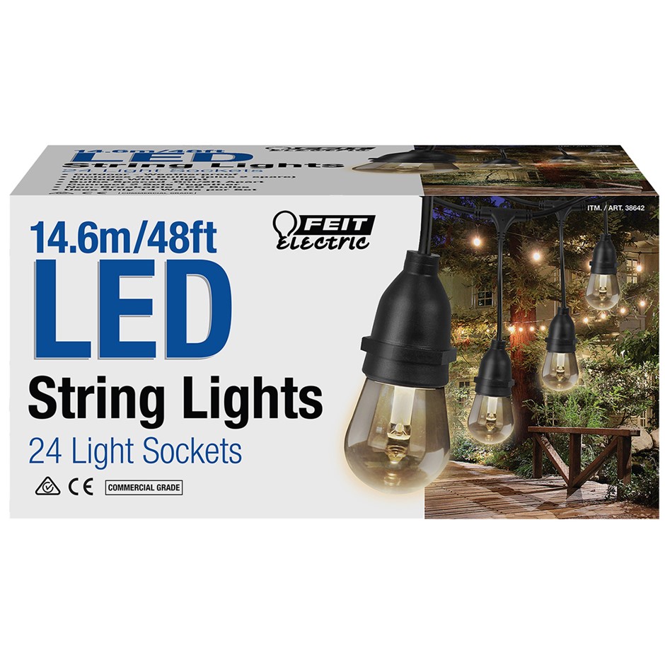 FEIT ELECTRIC 14.6M LED String Lights with 24 x Light Sockets. Auction ...