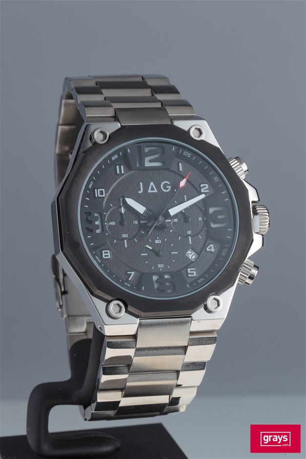 JAG WATCH WITH BLACK 46MM DIAL & SILVER BAND Auction (0797-2558149 ...