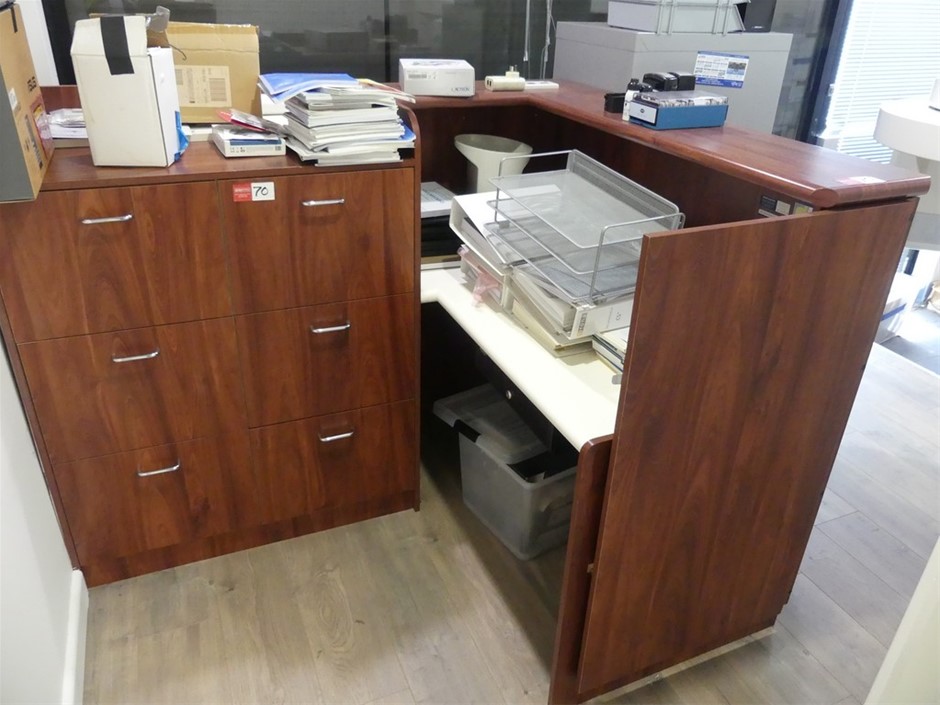 Timber Grain Finish Reception Desk and Six Drawer Filing cabinet ...