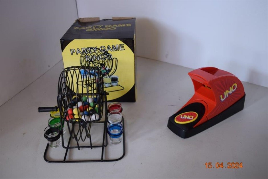 Party Game Bingo Set and Uno Battery Operated Card Dispenser Auction ...