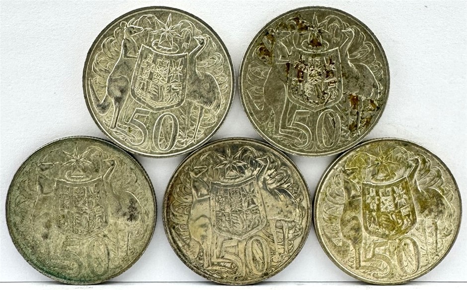 FIVE 1966 ROUND AUSTRALIAN 50C COINS (80% SILVER) Auction (0011-2559574 ...