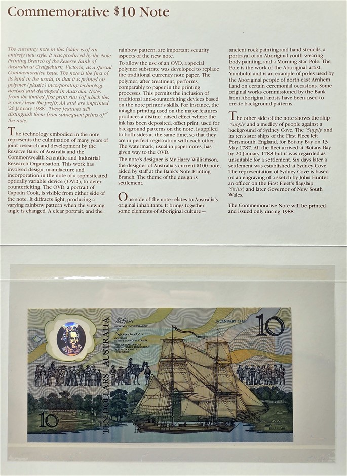 AUSTRALIAN FIRST POLYMER $10 BANKNOTE Auction (0013-2559748) | Grays ...